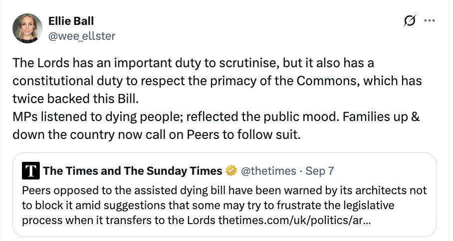 Peers have no duty to vote for assisted dying | Fleur Elizabeth Meston ...